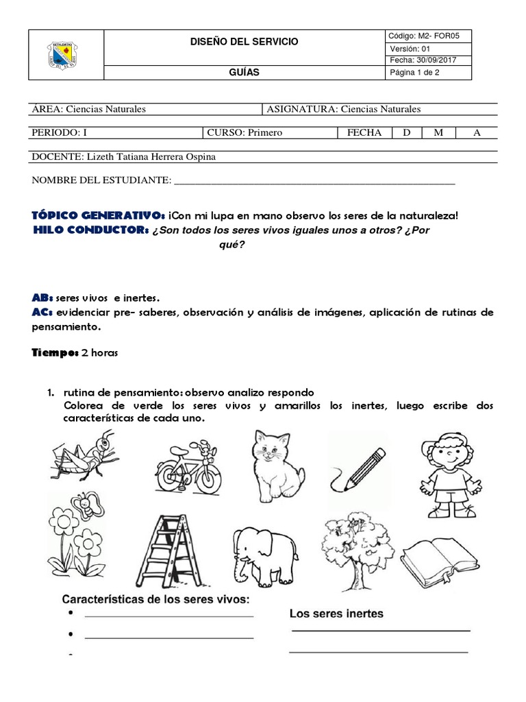 Guía Ciencias Naturales Grado 1 | PDF