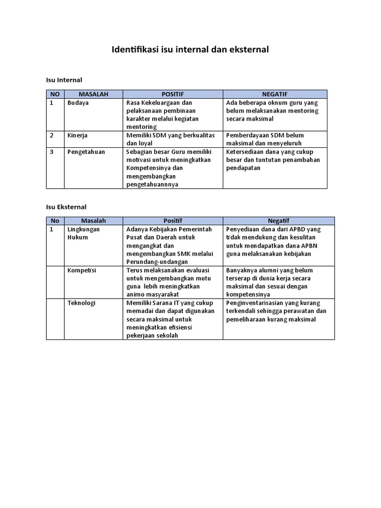 Identifikasi Isu Internal Dan Eksternal | PDF