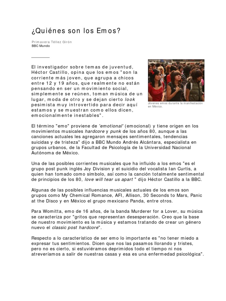 ¿Quiénes son los Emos y su origen? | PDF