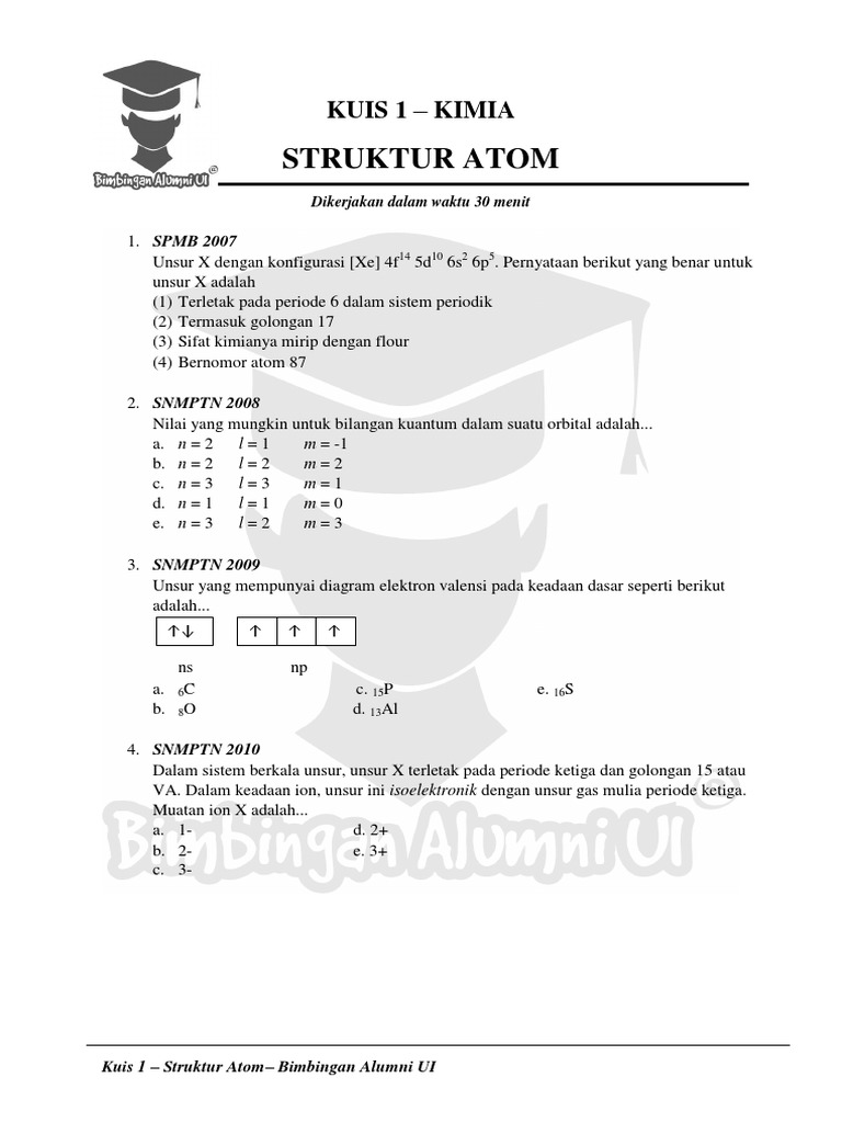Kuis 1 - Bab Struktur Atom Bimbingan Alumni UI | PDF
