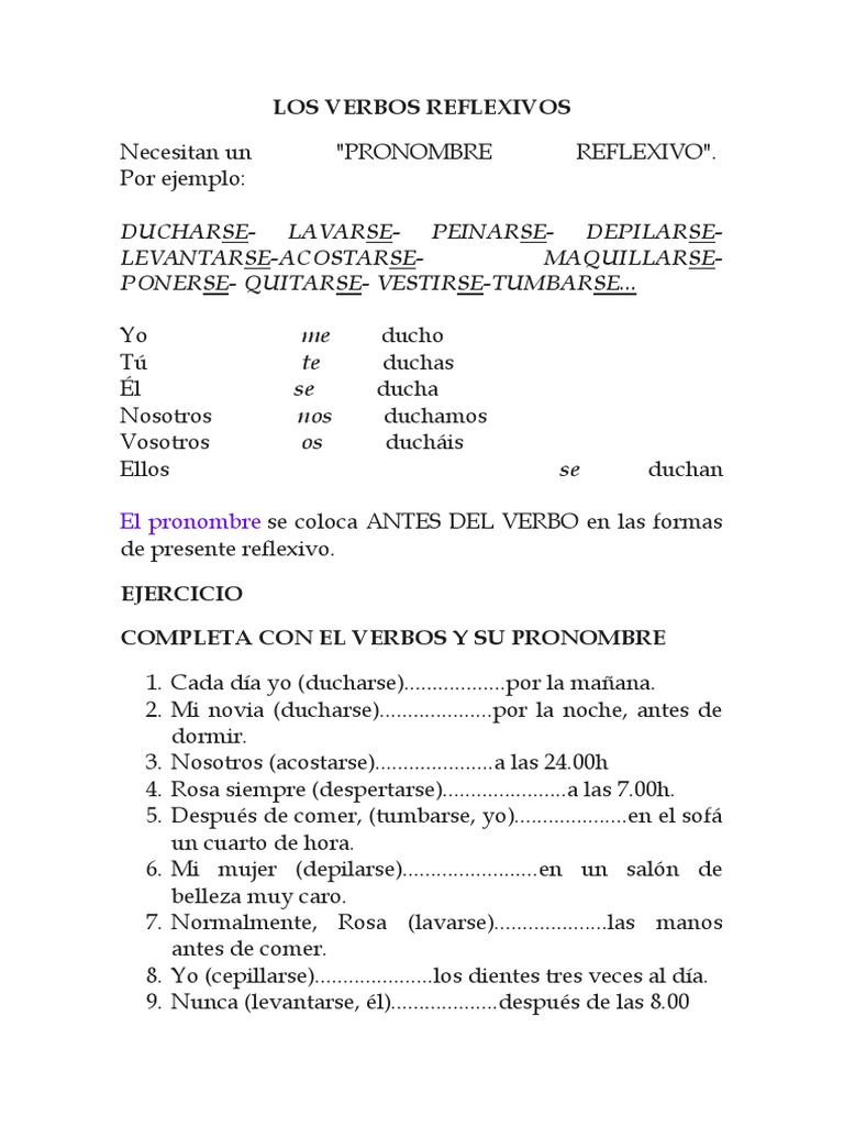 Los Verbos Reflexivos A1 | PDF