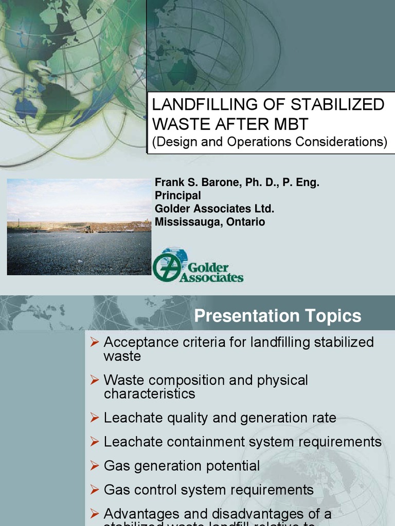 Landfilling of Stabilized Waste After MBT: (Design and Operations ...