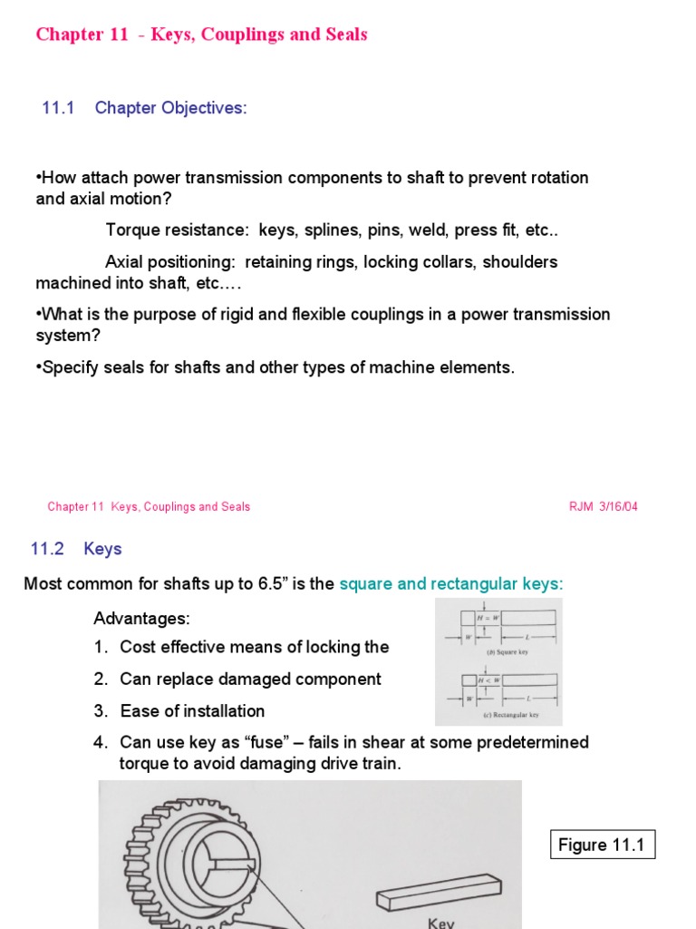 Chapter 11 - Keys, Couplings and Seals | PDF | Tools | Mechanical ...