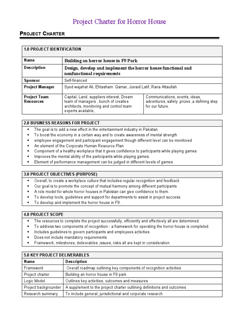 Project Charter For Horror House | PDF | Employee Retention | Employment