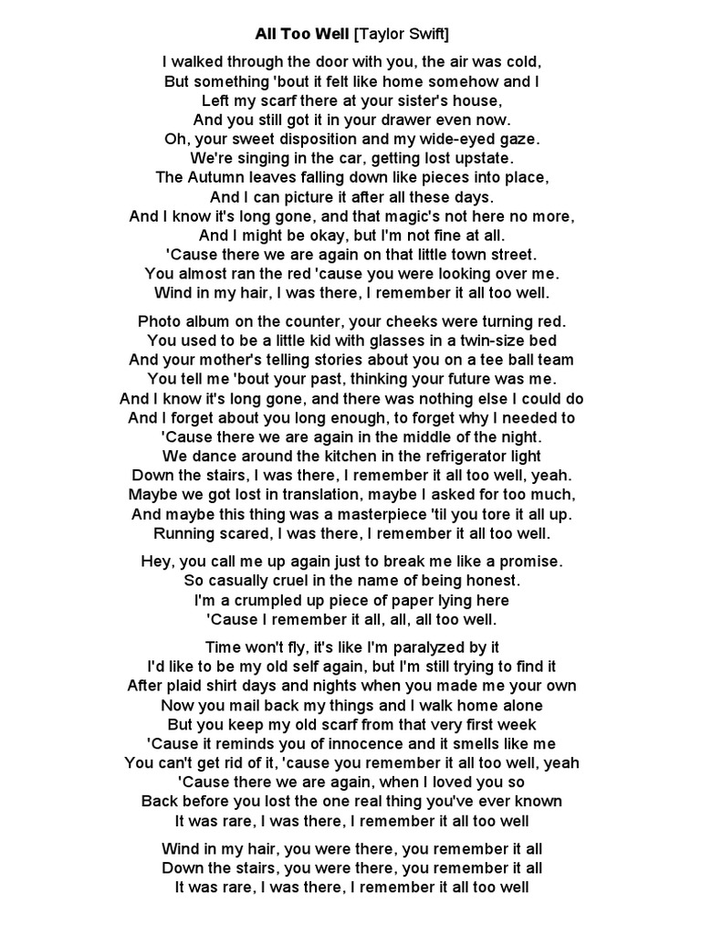 All Too Well (Taylor Swift) | PDF | Art | Mystery, Thriller & Crime Fiction