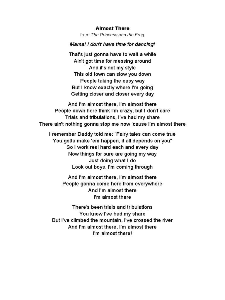 Almost There Song Lyrics from The Princess and the Frog | PDF