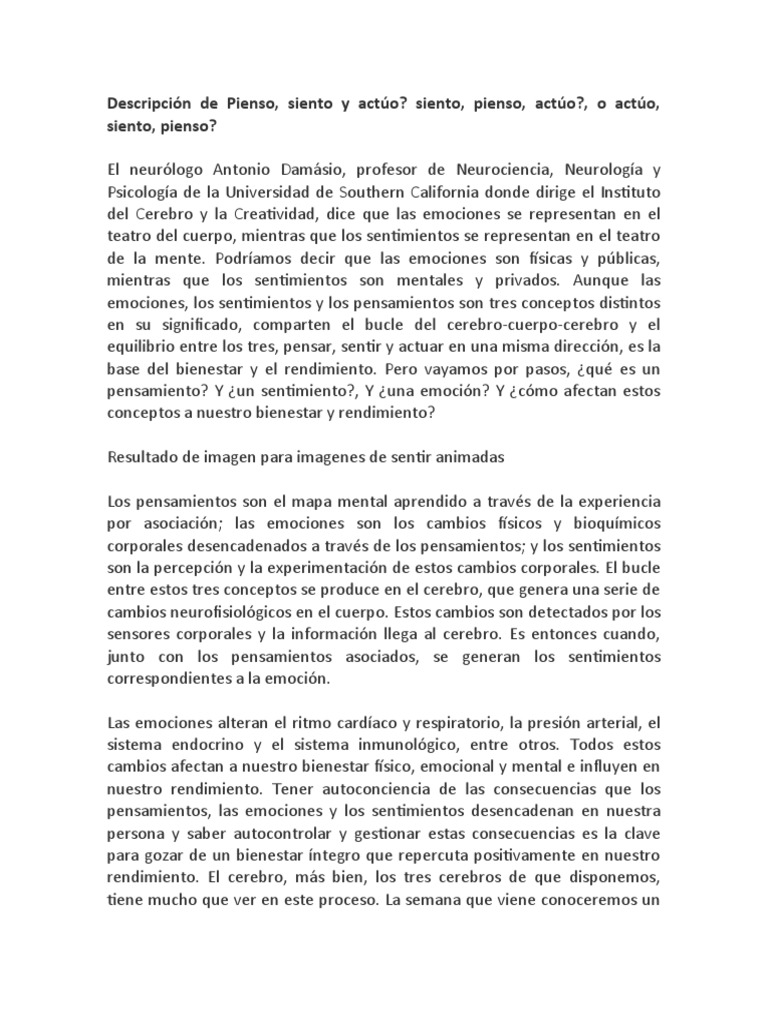 Pienso, Siento y Actúo - Siento, Pienso, Actúo - o Actúo, Siento ...