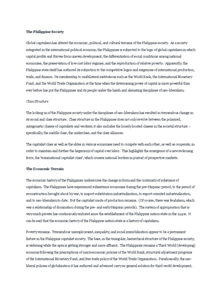 The Philippine Society: Class Structure | PDF | Neoliberalism | Capitalism