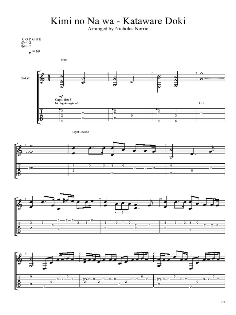 Kimi No Na Wa - Kataware Doki | PDF | Necked Lutes | Musical Compositions