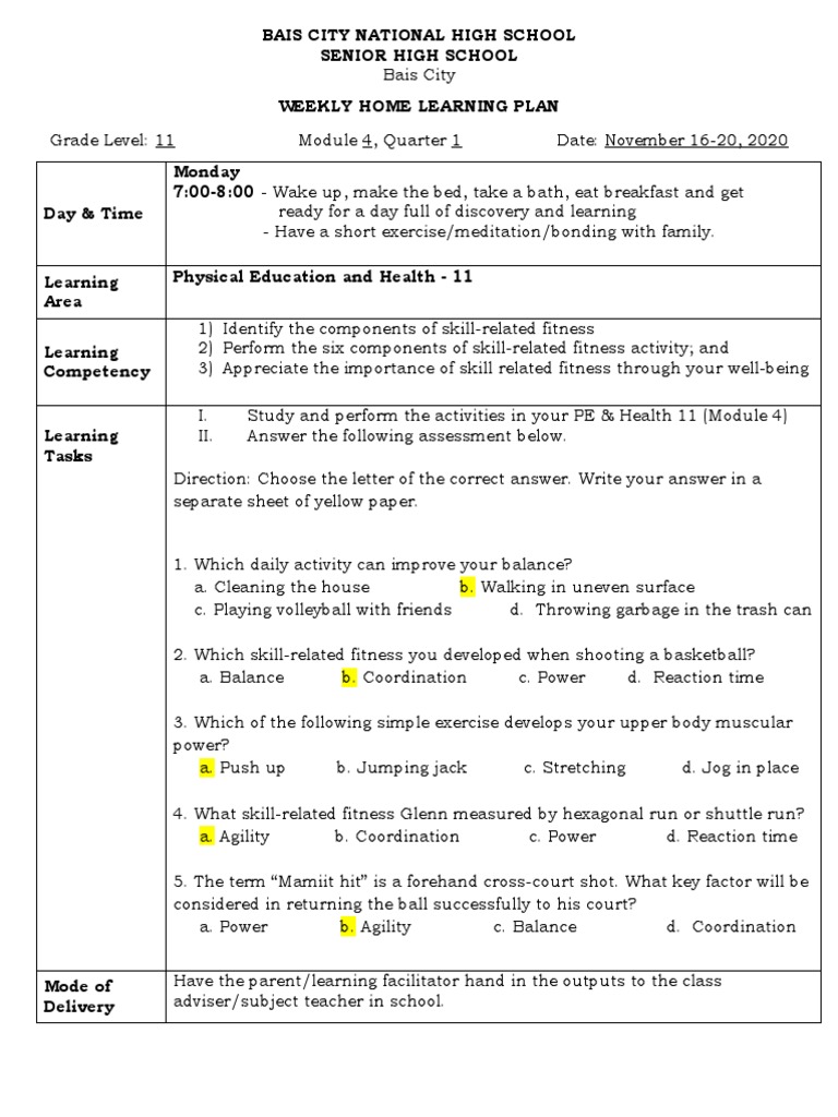 WHLP Module 4 (Week7) - PE11 | PDF