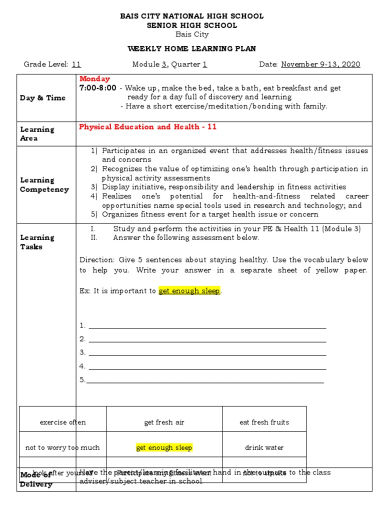 WHLP Module 3 (Week6) - PE11 | PDF | Physical Education | Learning
