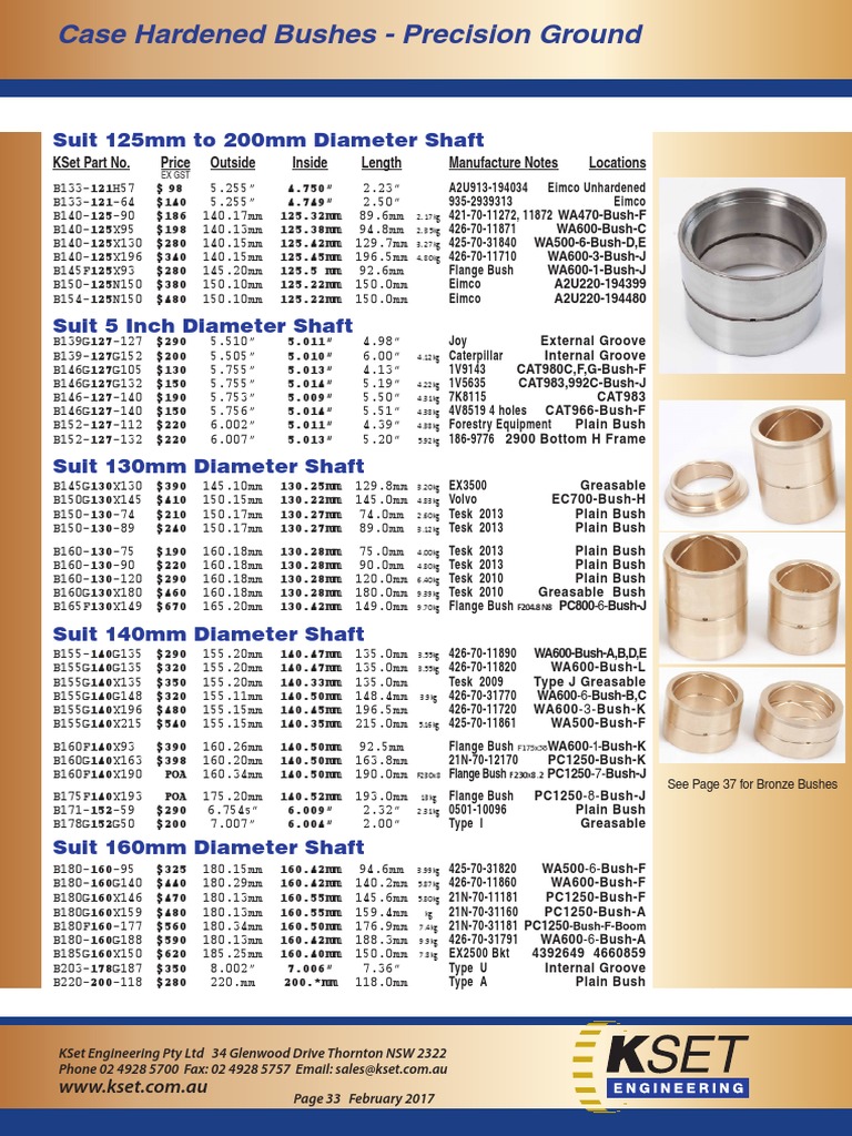 Case Hardened Bushes - Precision Ground: Suit 125mm to 220mm Diameter ...