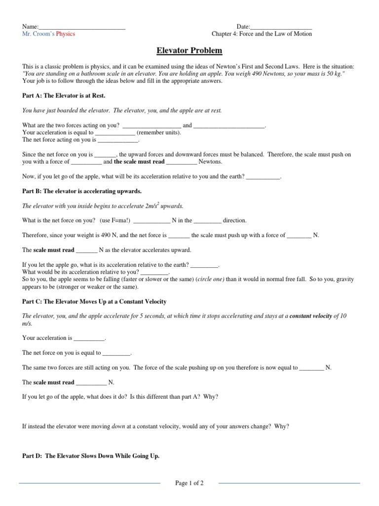 Elevator Problem: Physics | PDF | Acceleration | Force