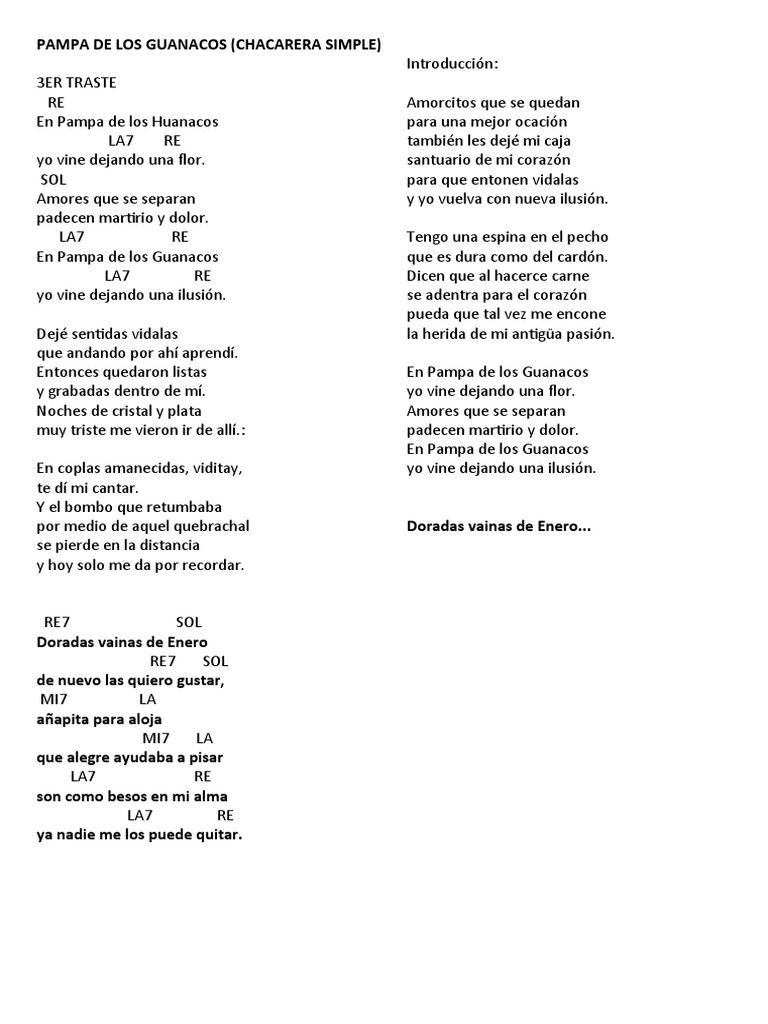 Acordes de "Pampa de los Guanacos" | PDF | Entretenimiento (general)
