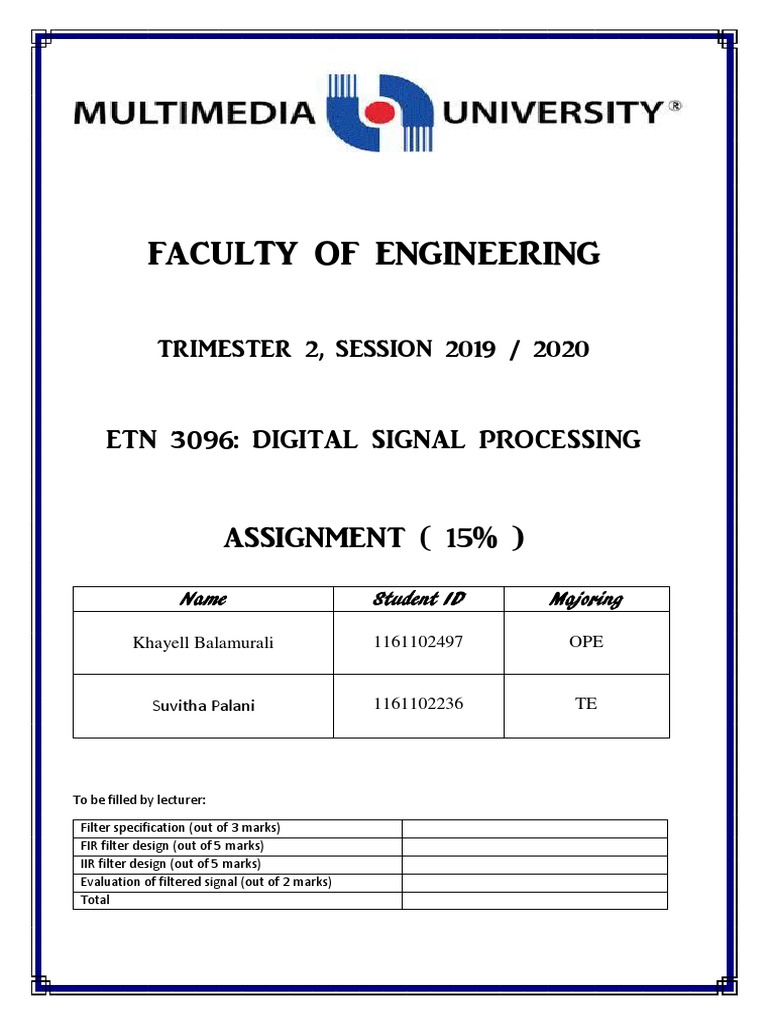 DSP Assignment | PDF | Control Engineering | Information And Communications Technology