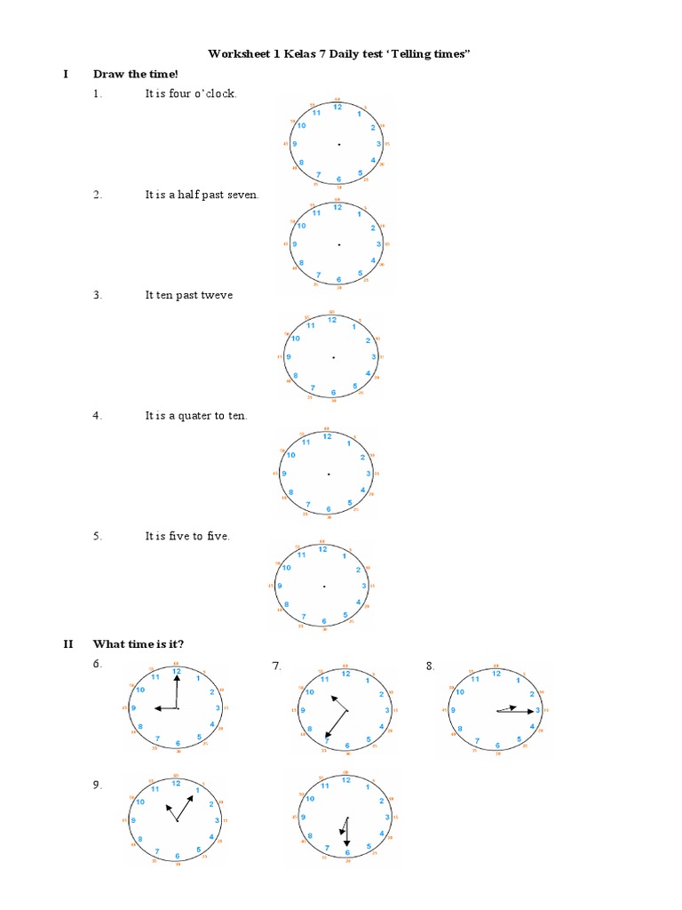 Worksheet 1 Kelas 7 Telling Times | PDF