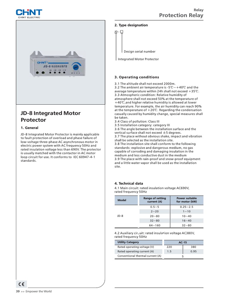 JD-8 Integrated Motor Protector: Protection Relay | PDF | Alternating ...