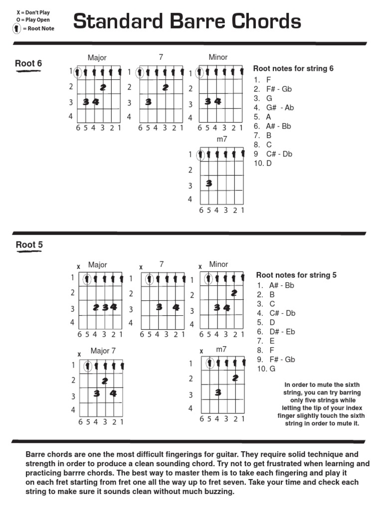 Barre Chord Chart | PDF | Harmony | Necked Lutes