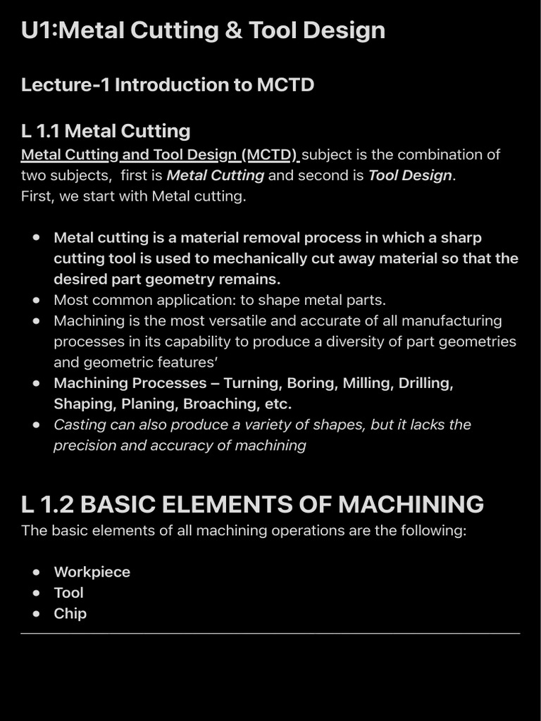 U1Metal Cutting & Tool Design | PDF | Machining | Fracture