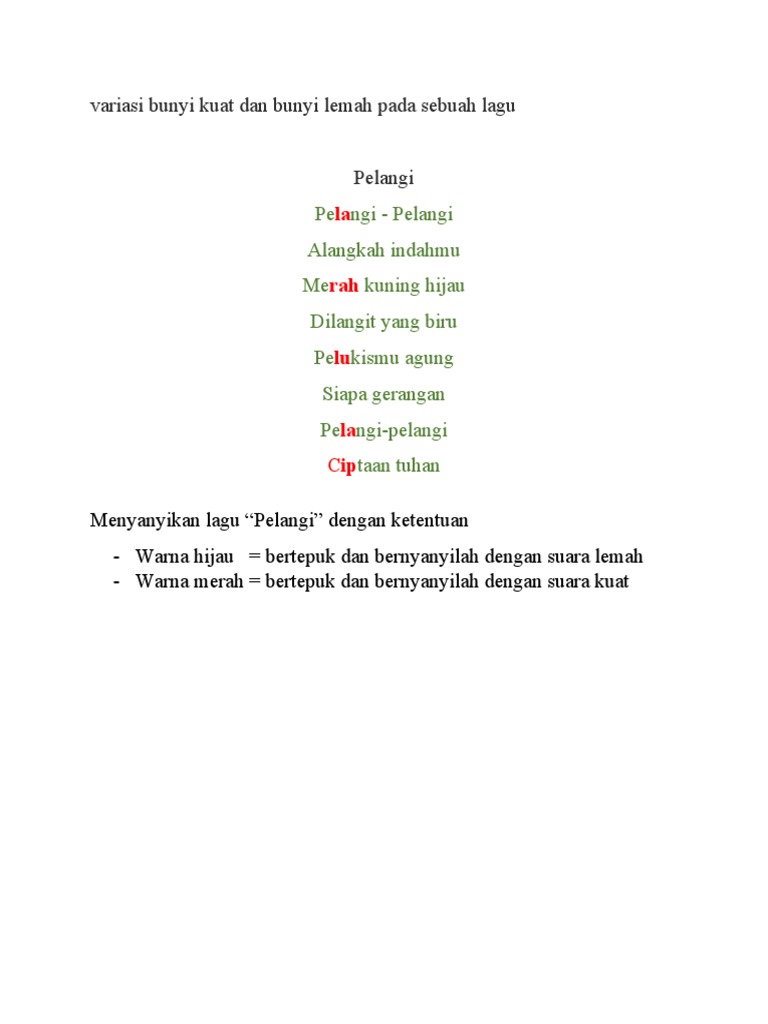 Contoh Variasi Bunyi Kuat Dan Bunyi Lemah Pada Sebuah Lagu | PDF | Seni ...