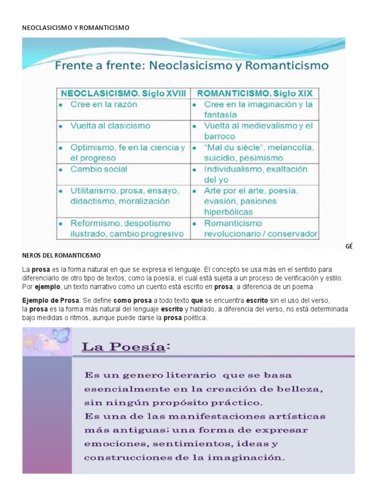 Actividad Neoclasicismo y Romanticismo 8° | Descargar gratis PDF | Teatro | Prosa