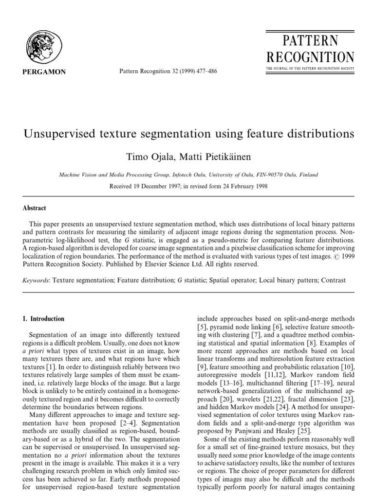 Unsupervised Texture Segmentation Using Feature Distributions | PDF | Image Segmentation ...