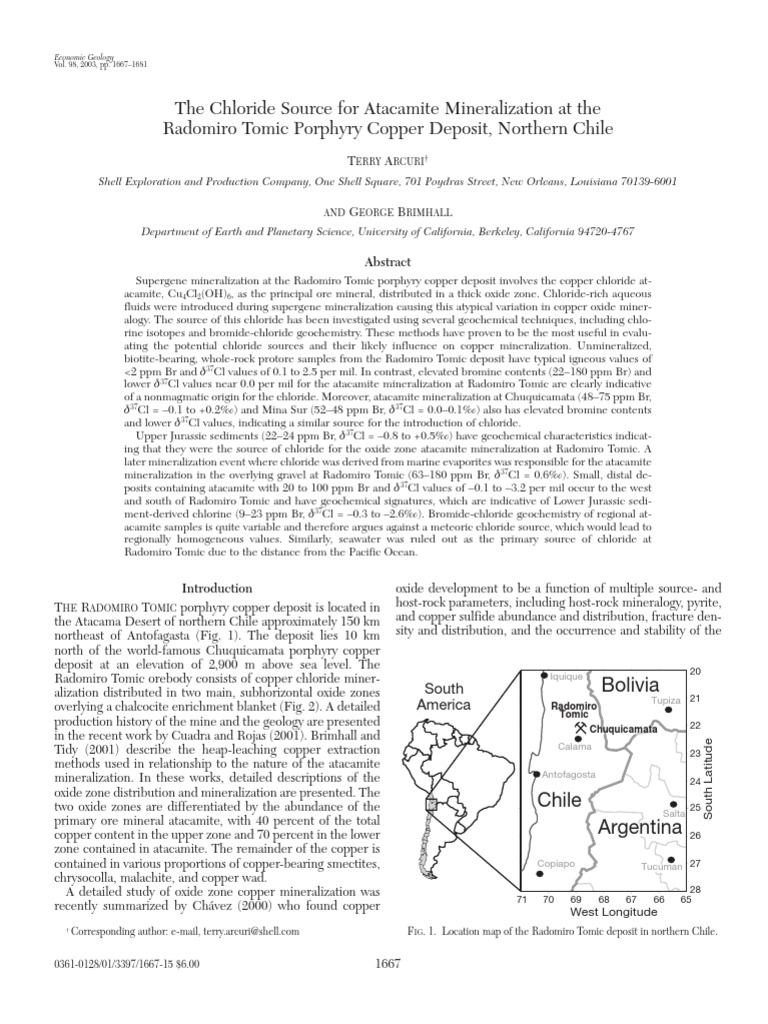 Geochemistry of Radomiro Tomic Copper | PDF | Geochemistry | Rock (Geology)
