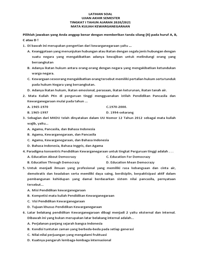 Latihan UAS KWN Poltekkes 2020 Soal Mahasiswa-Dikonversi | PDF