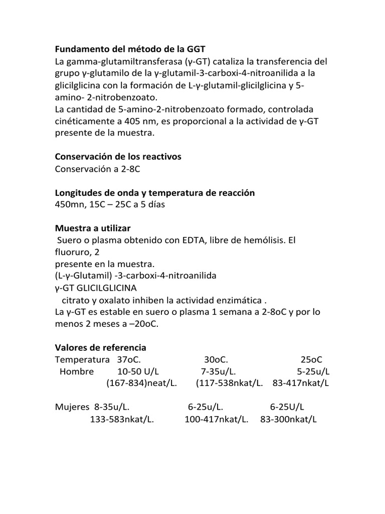 Fundamento y valores de GGT en bioquímica | PDF | Ciencia y matemáticas