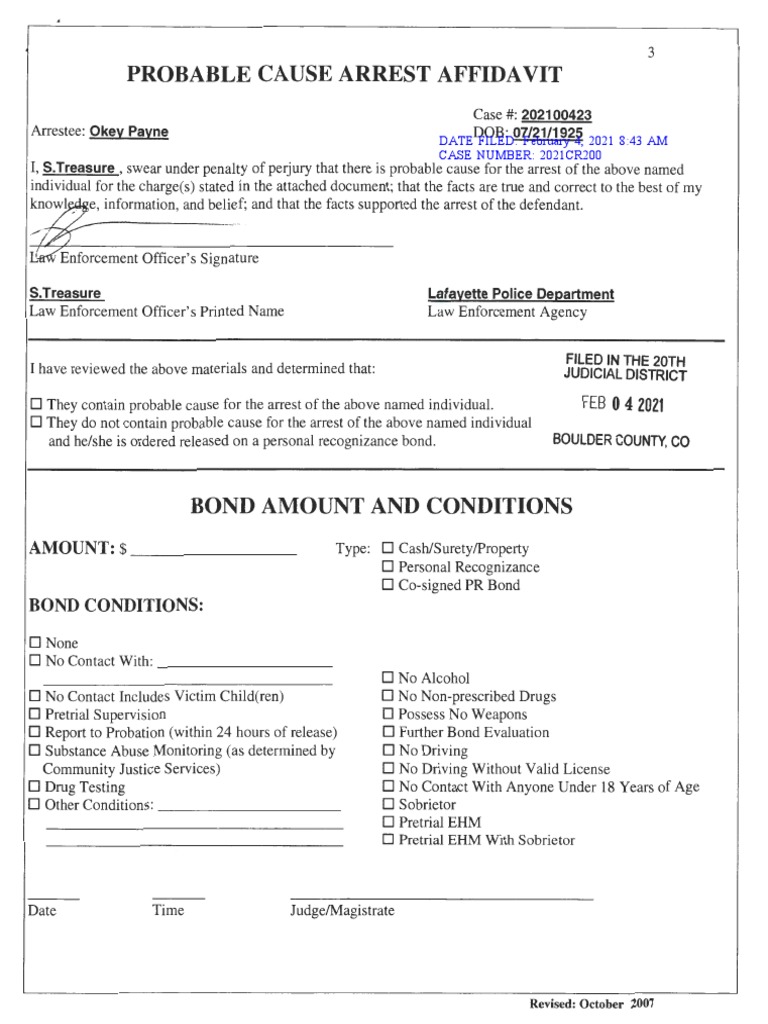 Okey Payne Arrest Affidavit | PDF | Arrest | Probable Cause
