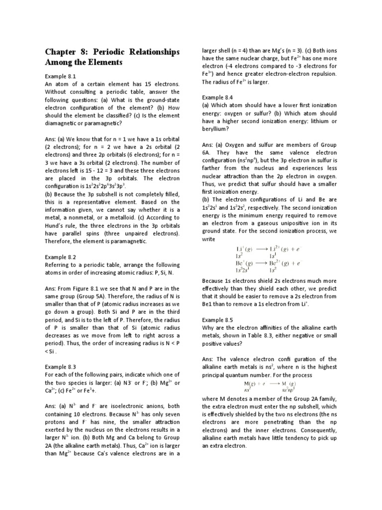 Chang Problems Chapter 8 | PDF | Periodic Table | Ion