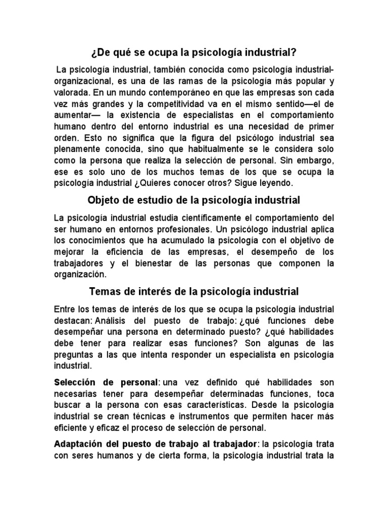 Psicología Industrial Pdf Psicología Industrial Y Organizacional