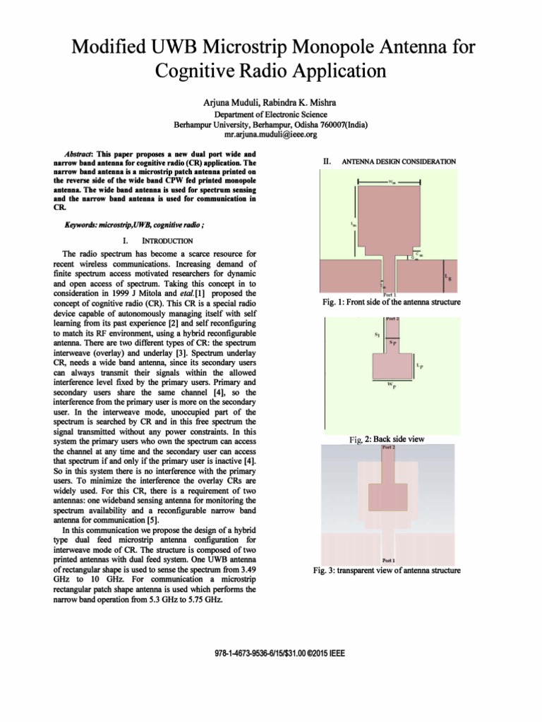 Modified UWB Microstrip Monopole Antenna For Cognitive Radio Application | PDF | Cognitive Radio ...