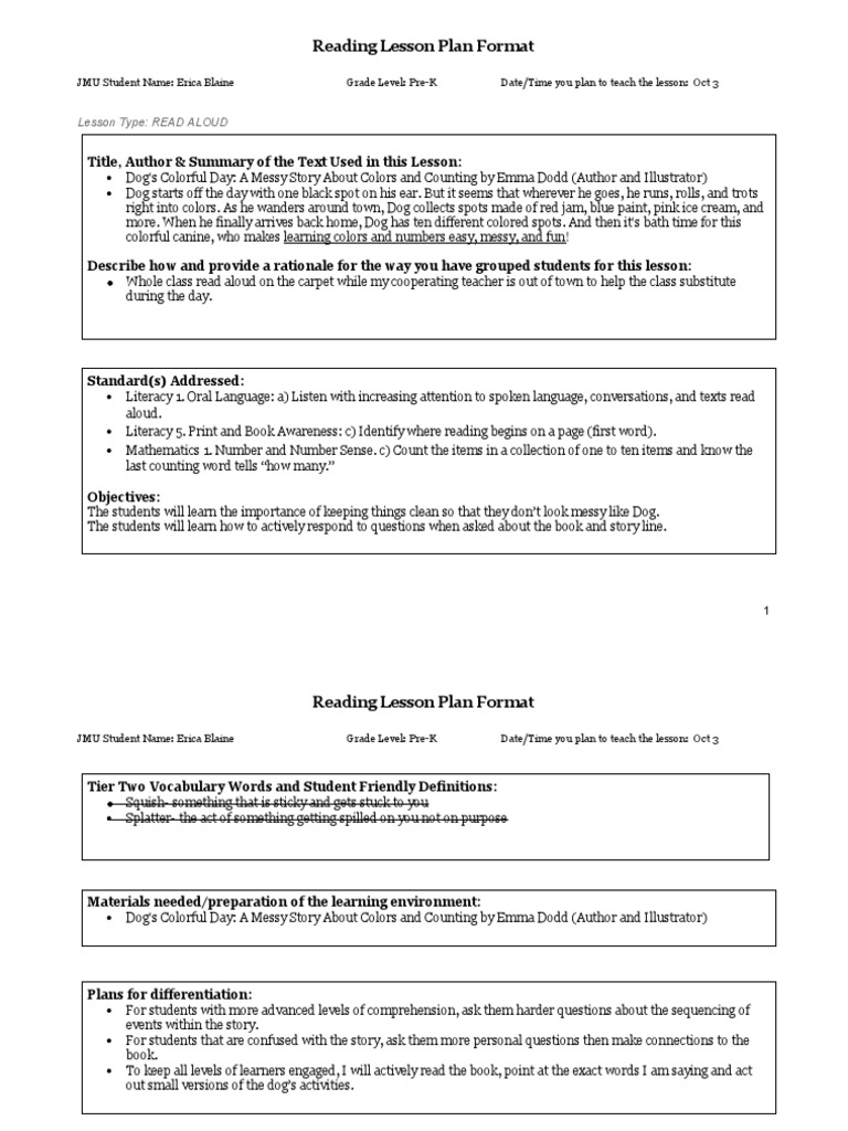 Pre-K Read Aloud Lesson Plan: Dog's Day | PDF | Lesson Plan | Reading ...