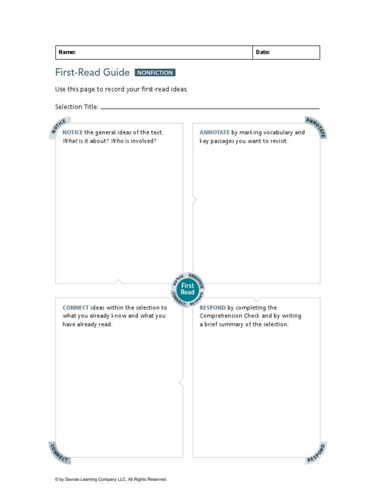 First-Read Guide: Use This Page To Record Your First-Read Ideas ...