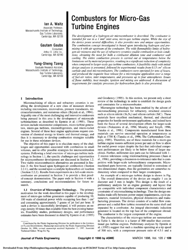 Combustors For Micro Gas Tubine Engines | PDF | Combustion | Catalysis