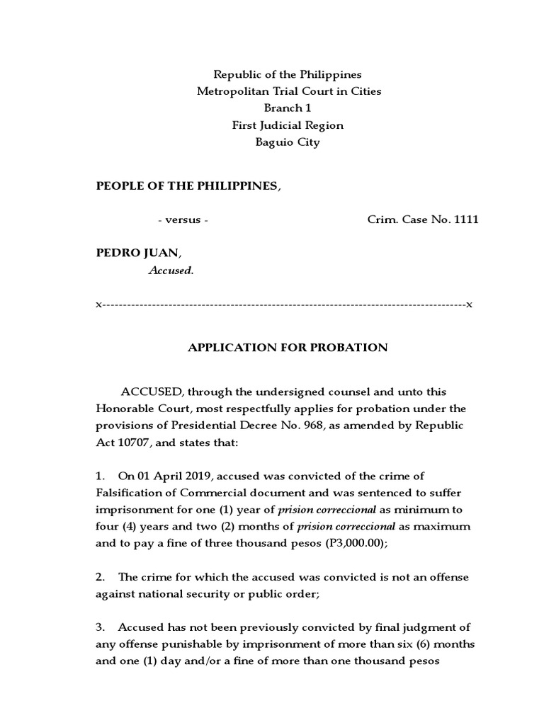 Application For Probation | PDF | Probation | Fine (Penalty)