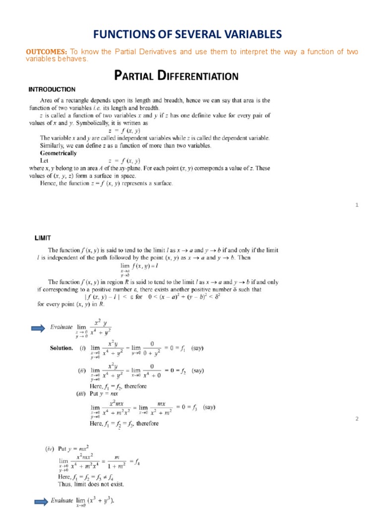 Engineering Mathematics-I Functions of Several Variables & Multiple ...