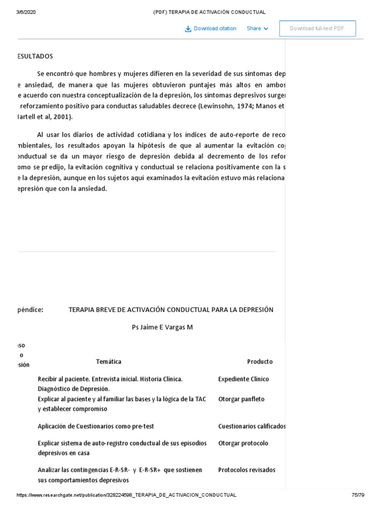 (PDF) Terapia de Activación Conductual | PDF | Depresión (estado de ...