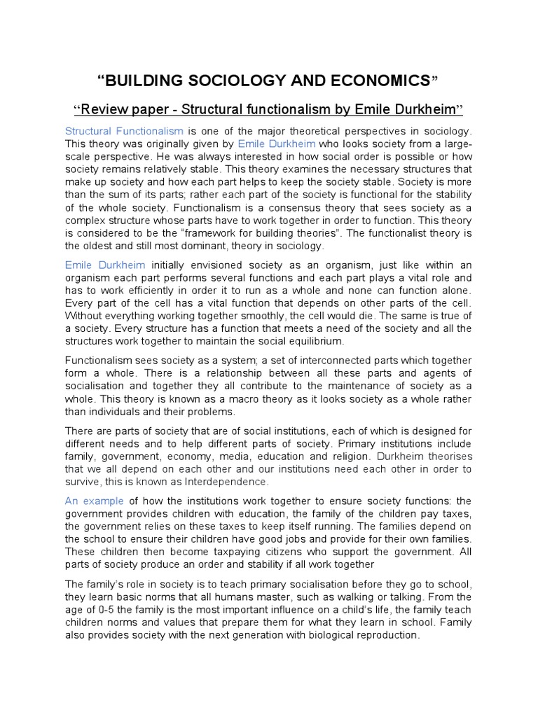 "Building Sociology and Economics": " Review Paper - Structural ...