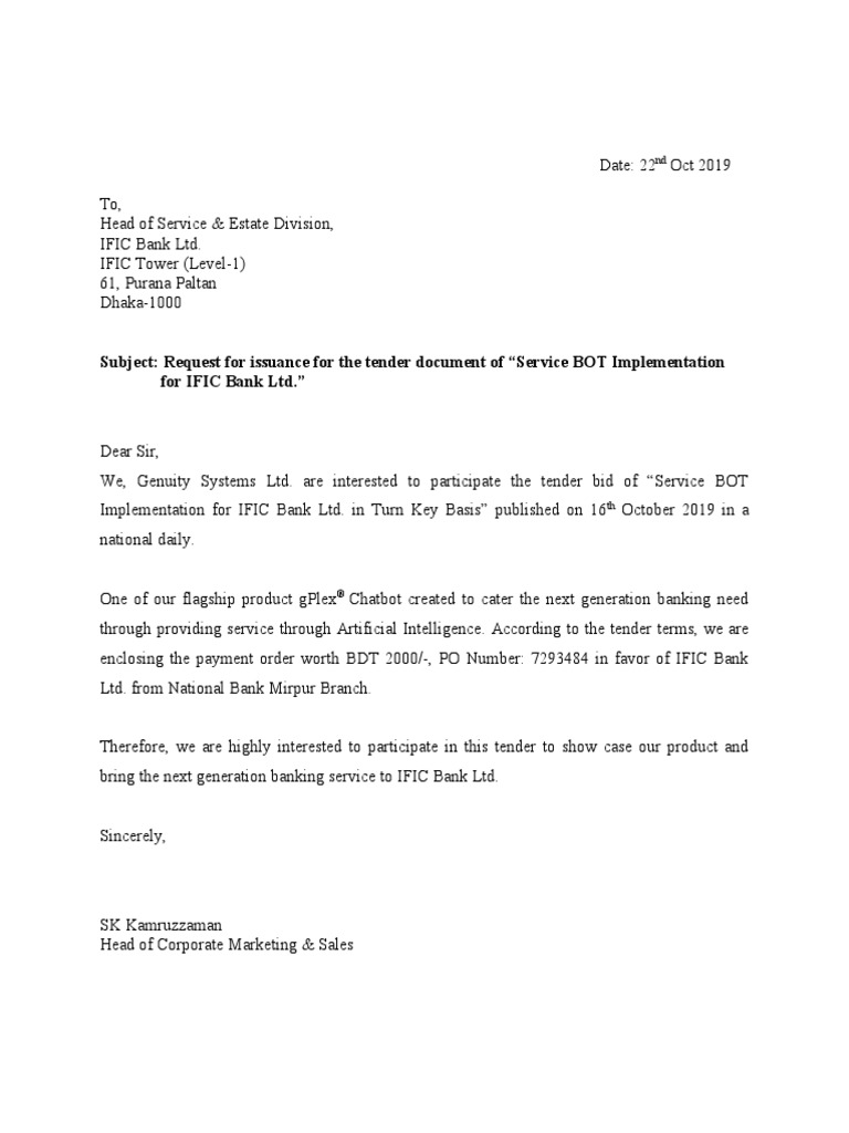 Tender Forwarding Letter | PDF