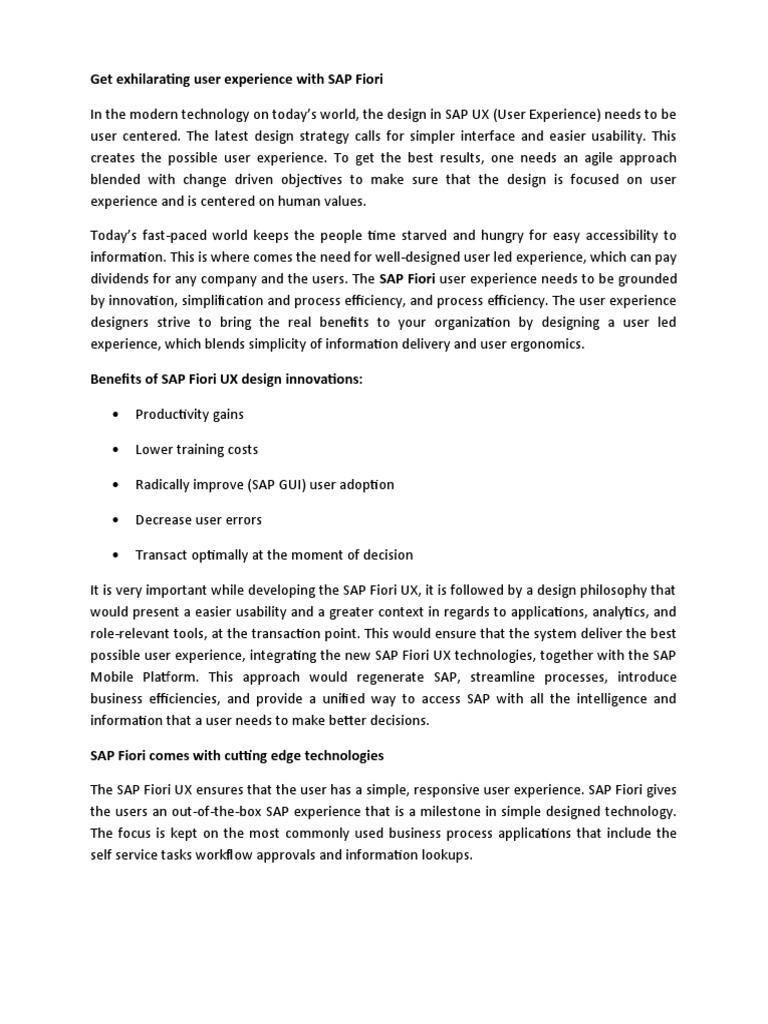 SAP Fiori | PDF | User Experience | Graphical User Interfaces