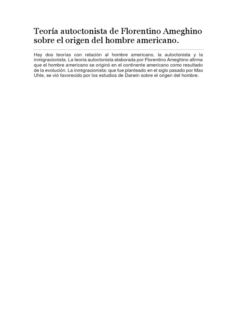 Teoría Autoctonista de Florentino Ameghino Sobre El Origen Del Hombre ...