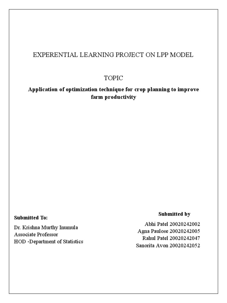 Experential Learning Project On LPP Model | PDF | Mathematical Optimization | Linear Programming