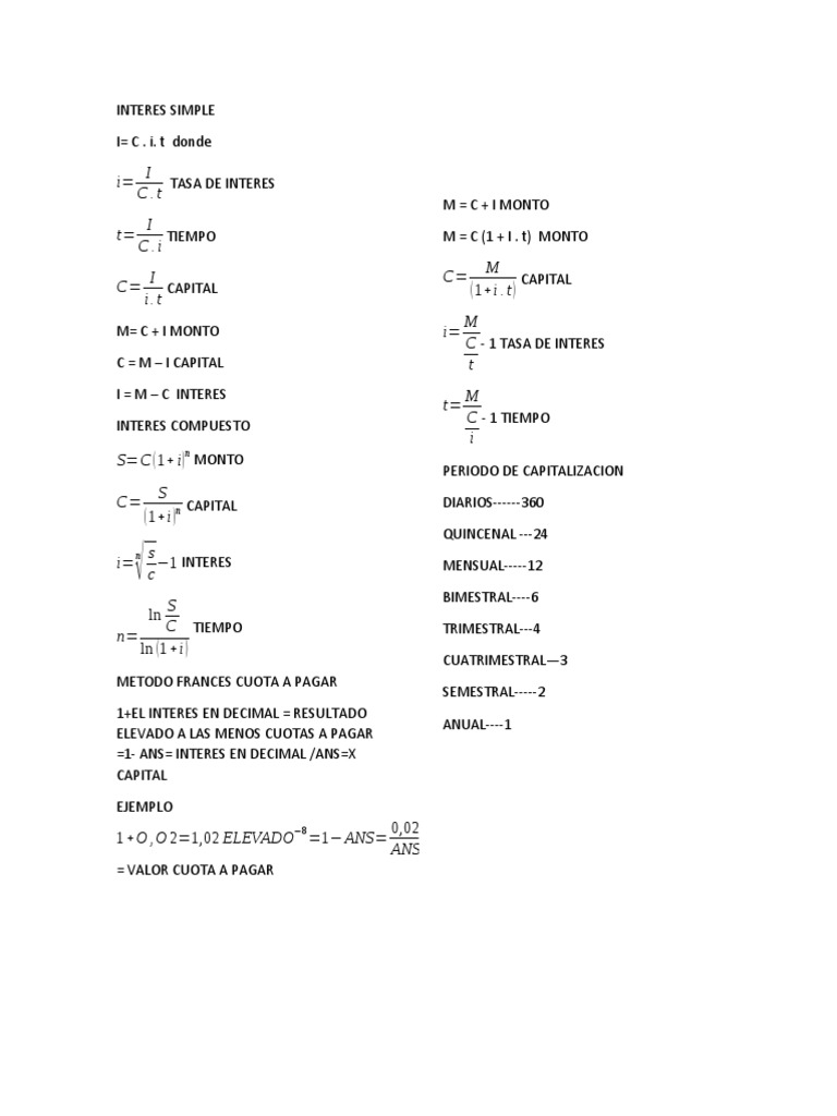 Formulas Interes Simple y Compuesto | PDF | Enseñanza de matemática