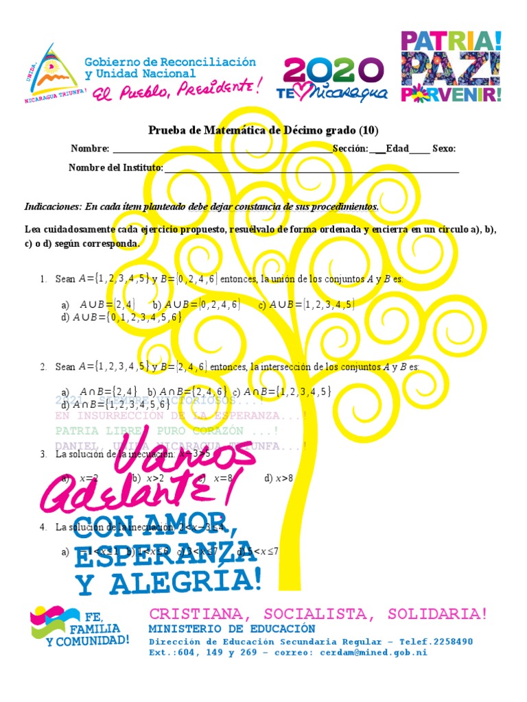 Prueba de Decimo Grado | PDF | Álgebra | Enseñanza de matemática