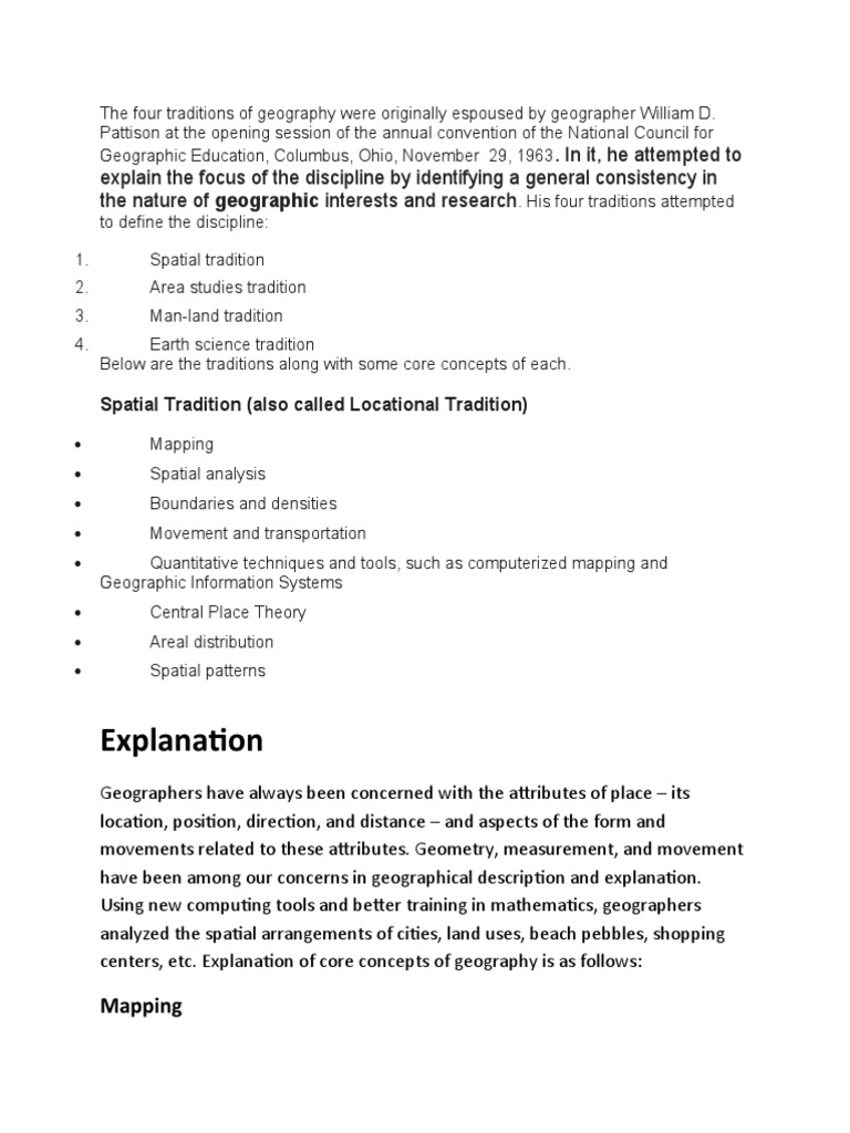 Geography's Four Traditions Explained | PDF | Spatial Analysis | Geography