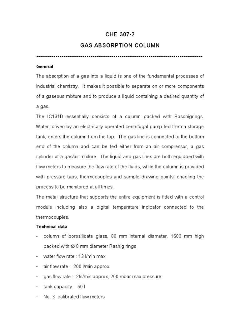 ChE307-2 Gas Absorption Column | PDF | Flow Measurement | Valve