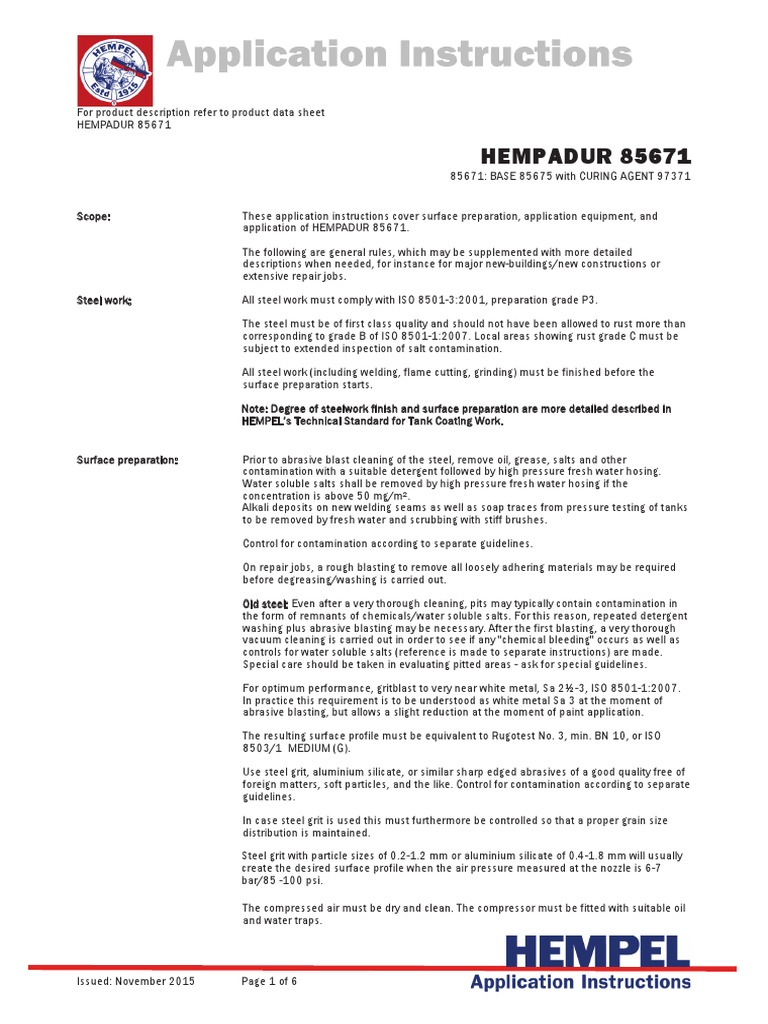 HEMPADUR 85671 Product Data Sheet and Application Instructions | PDF ...