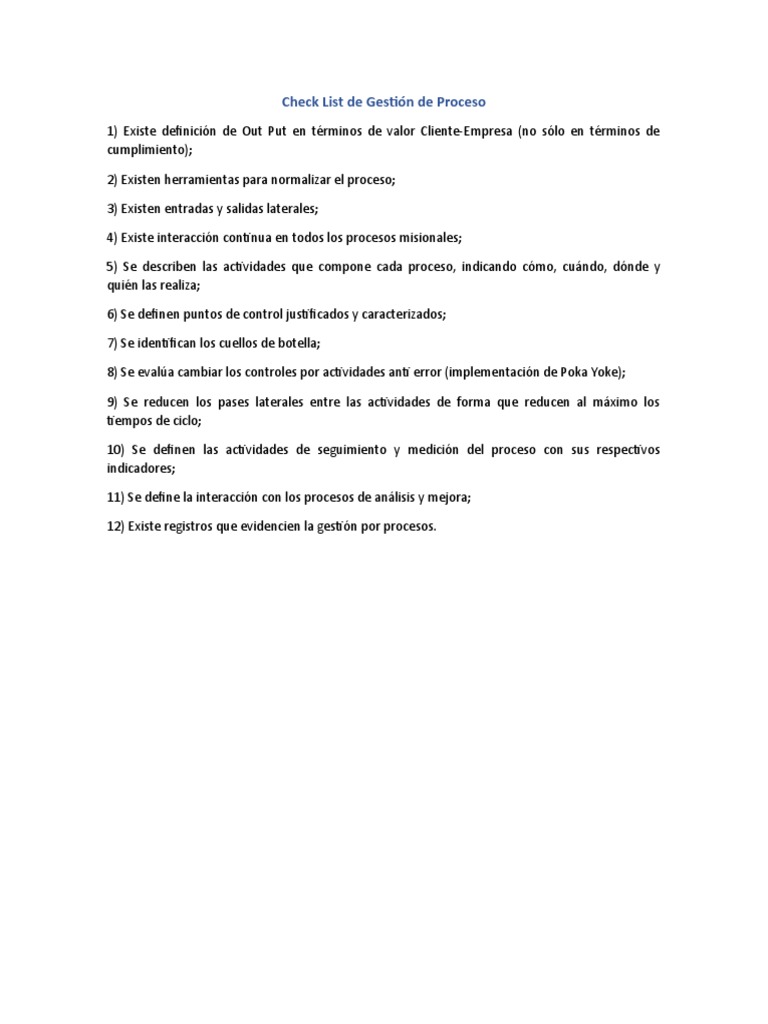 Check List de Gestión de Proceso | PDF